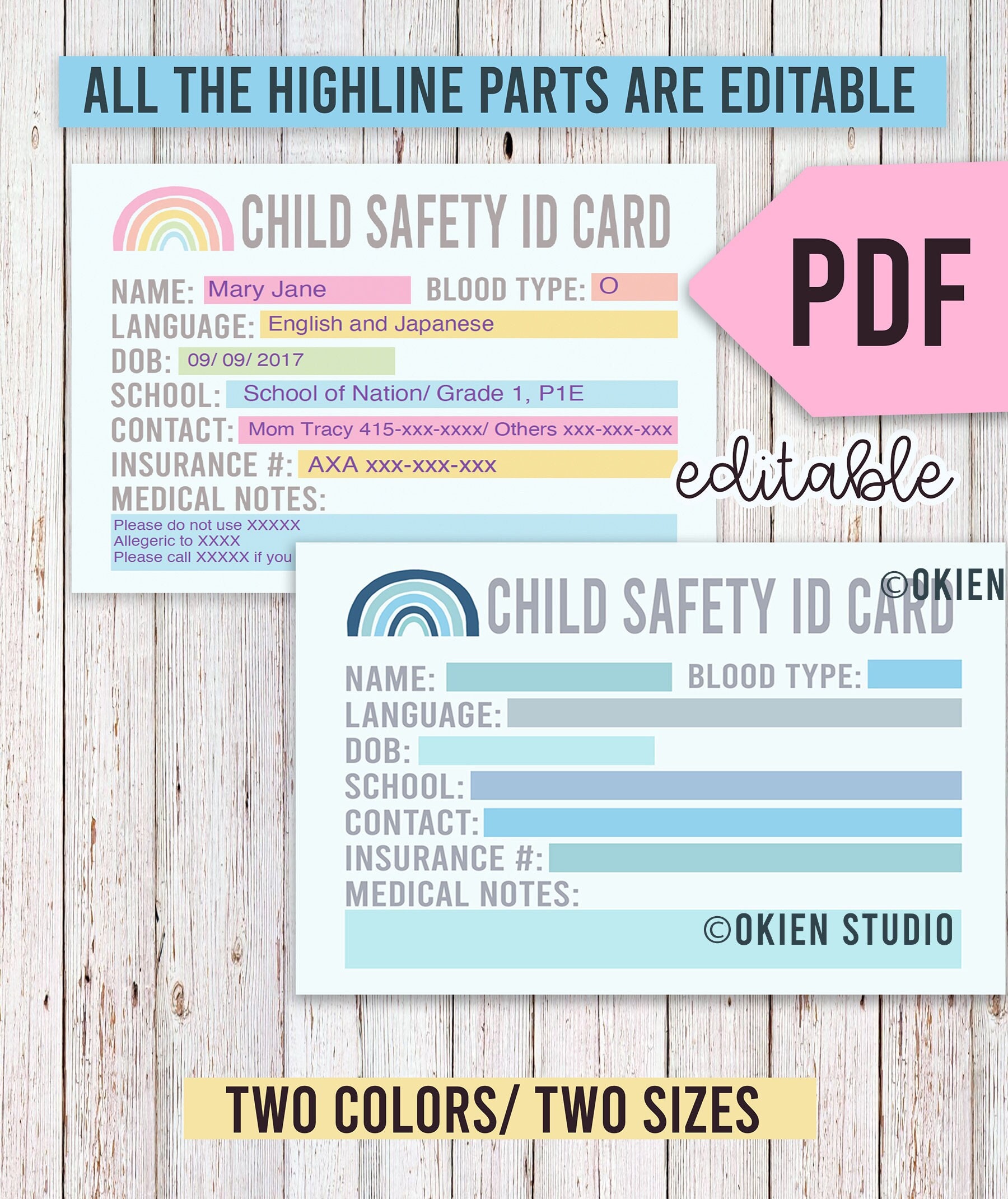Editable Child Safety ID Card: Boho Rainbow Design (PDF) - Etsy