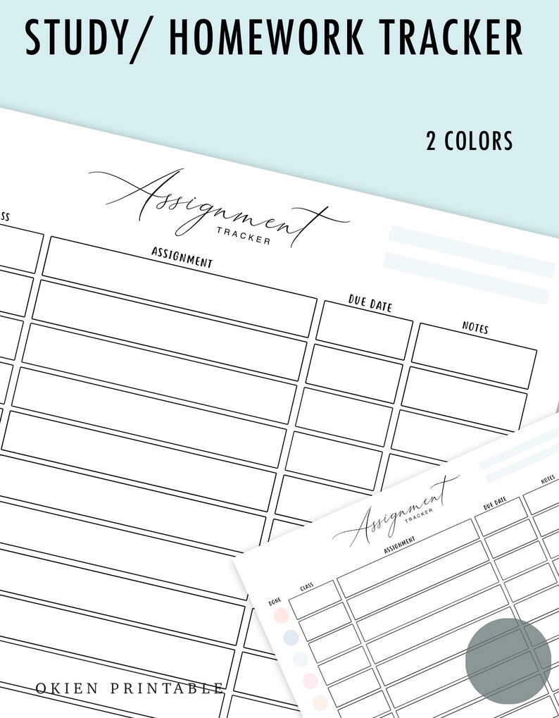 Homework Tracker Assignment Tracker School Study Printable - Etsy