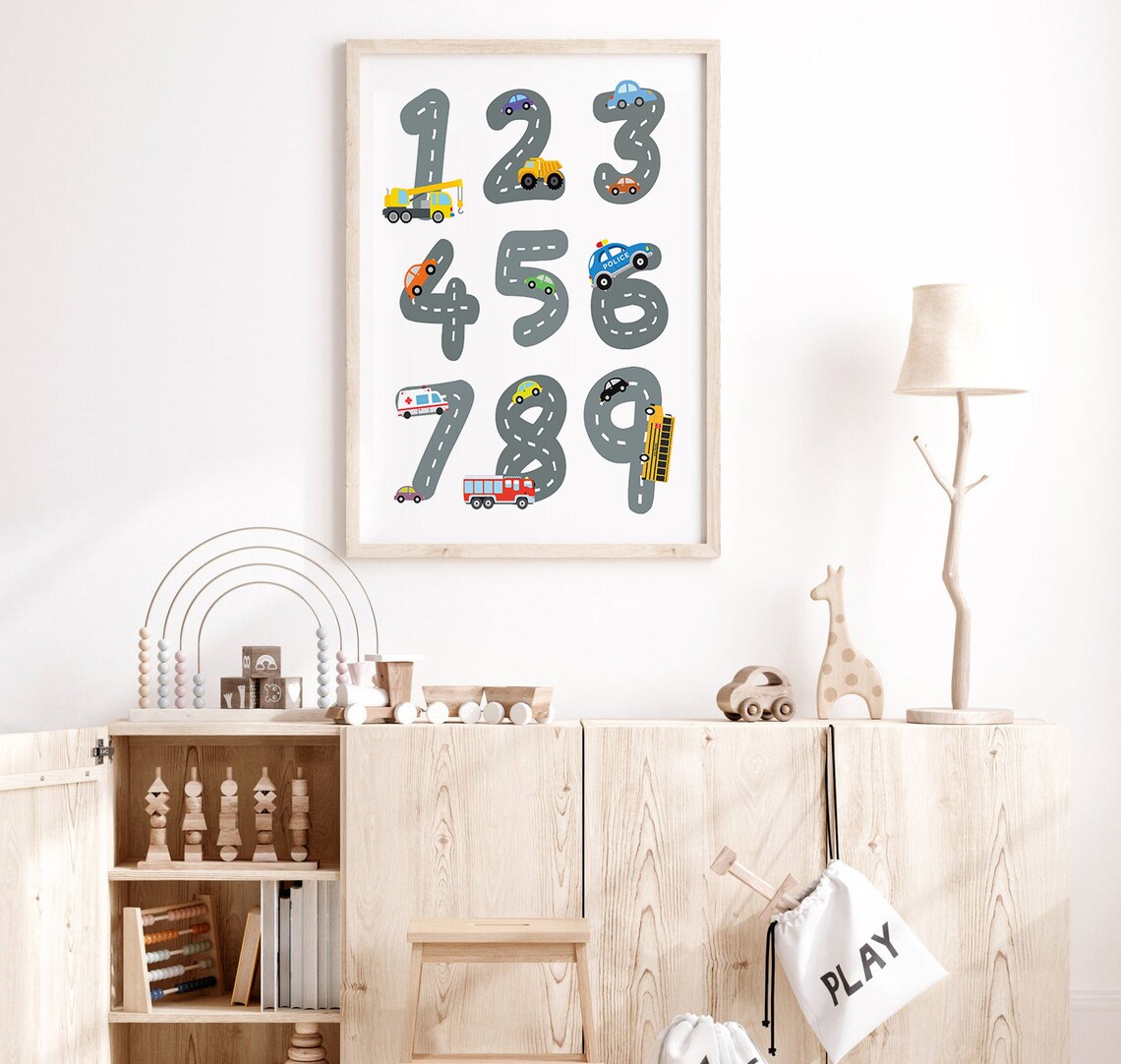 Numbers poster Car Prints Car Poster for kids numbers 1-9 | Etsy