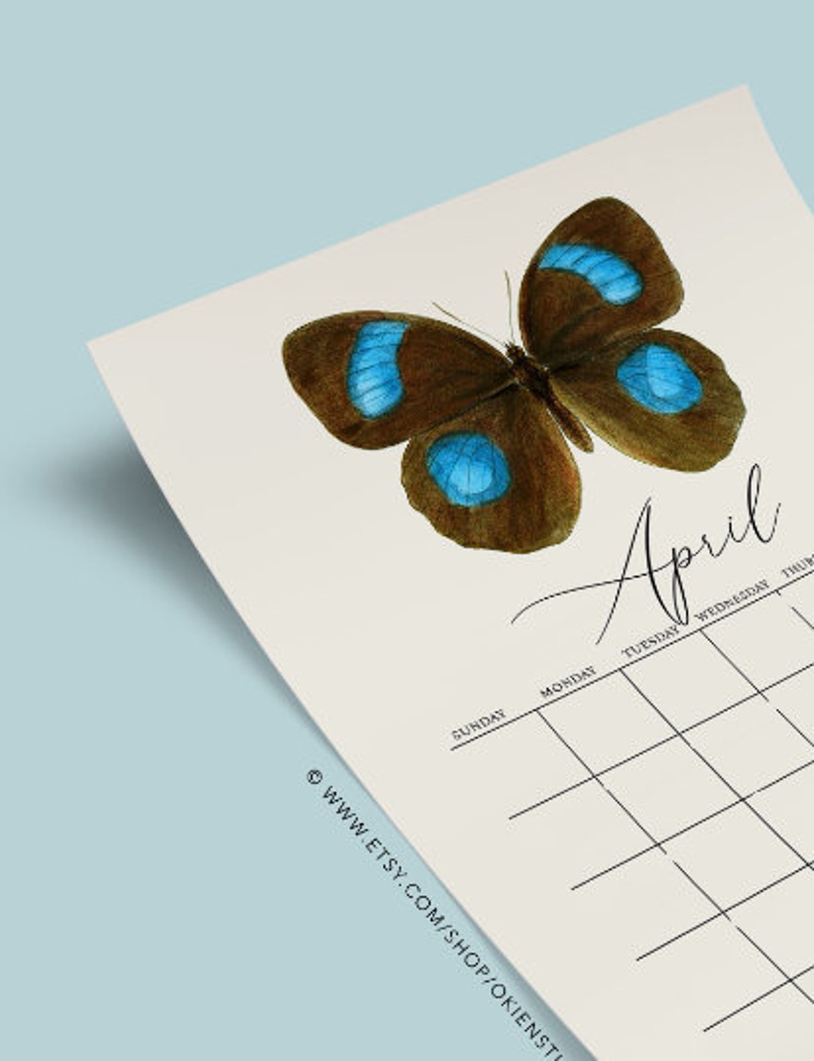 Butterfly Calendar Printable: Vintage Undated Monthly Planner (digital ...