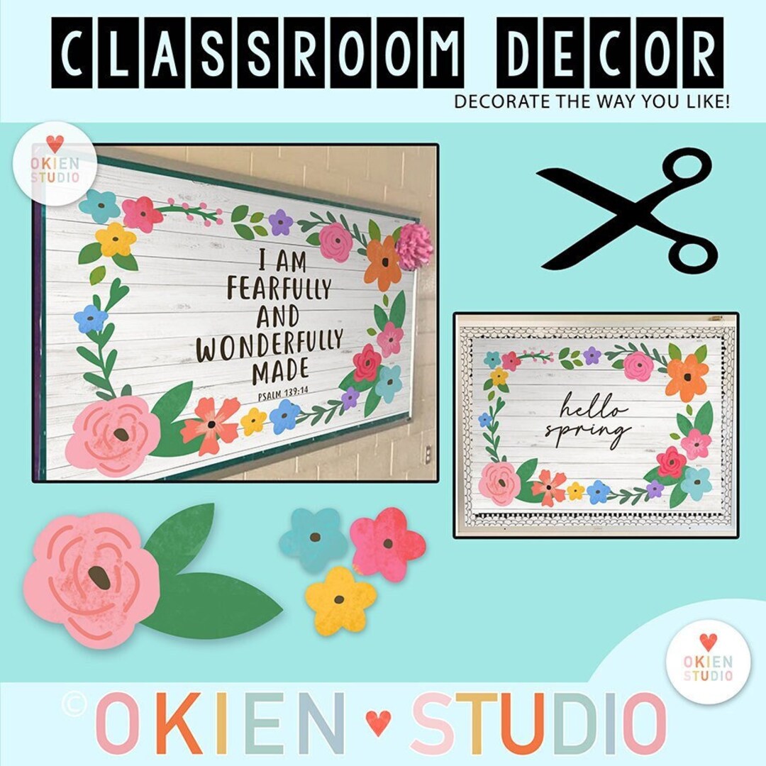Hello Spring Classroom Bulletin Board Kit, Flowers Classroom Decor, I ...