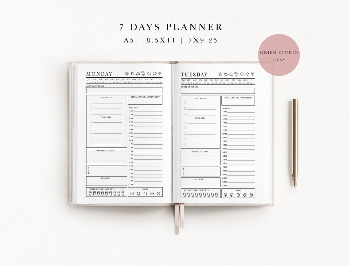 Planner Printable Day Planner Everyday Planner 365 Daily - Etsy