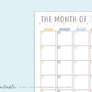 Pastel Monthly Planner Printable: Undated Calendar (digital Download ...