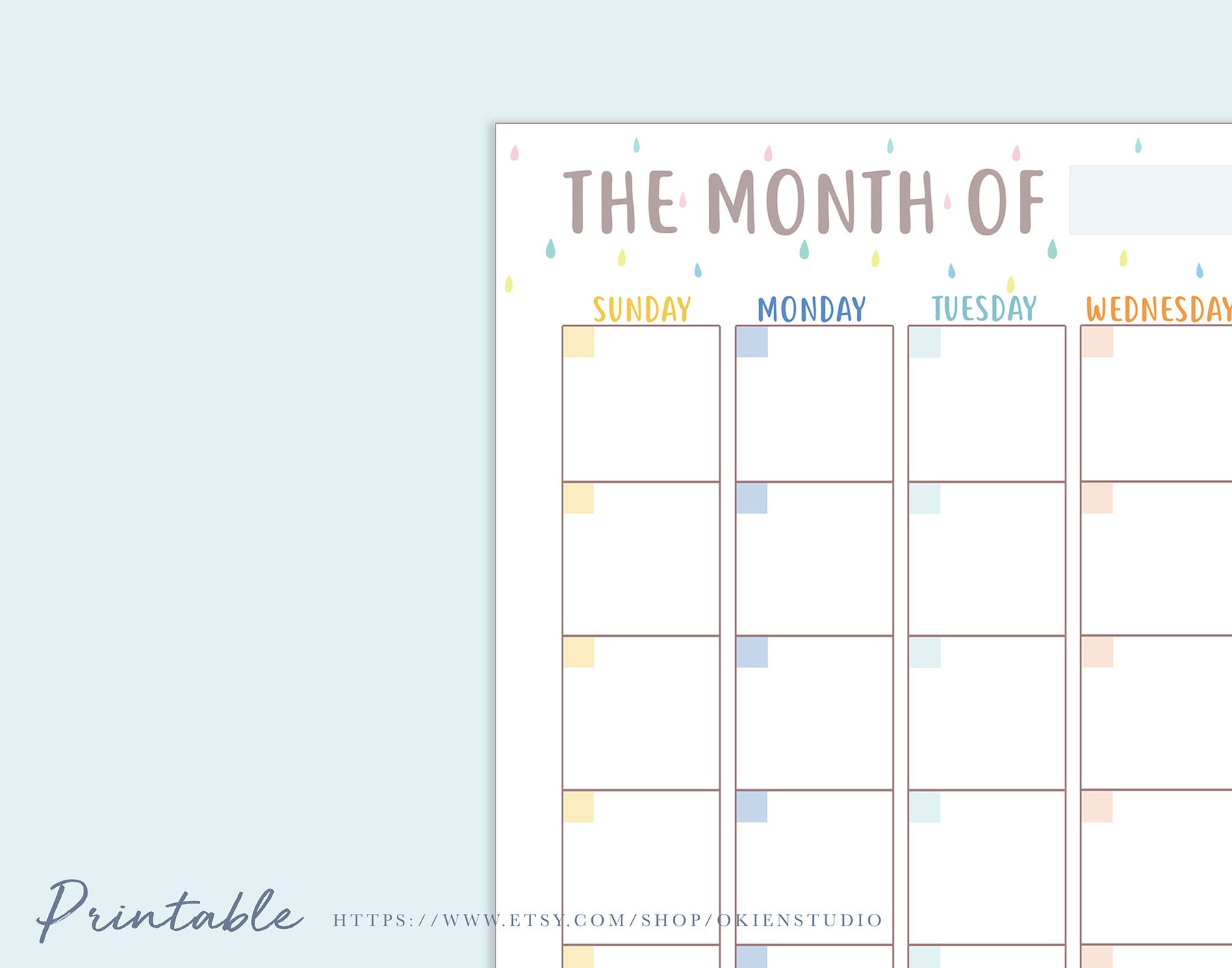 Printable Monthly Planner Temp Monthly Calendar Pastel - Etsy