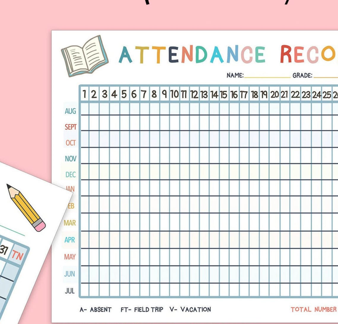 Teacher Attendance Sheet: Yearly Classroom Tracker (digital Download ...