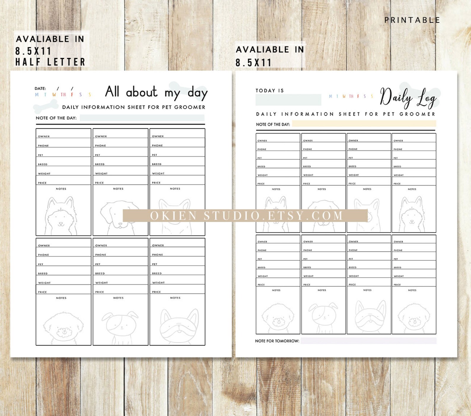 Printable Pet Grooming Log Pet Groomer Planner Pet Planner - Etsy