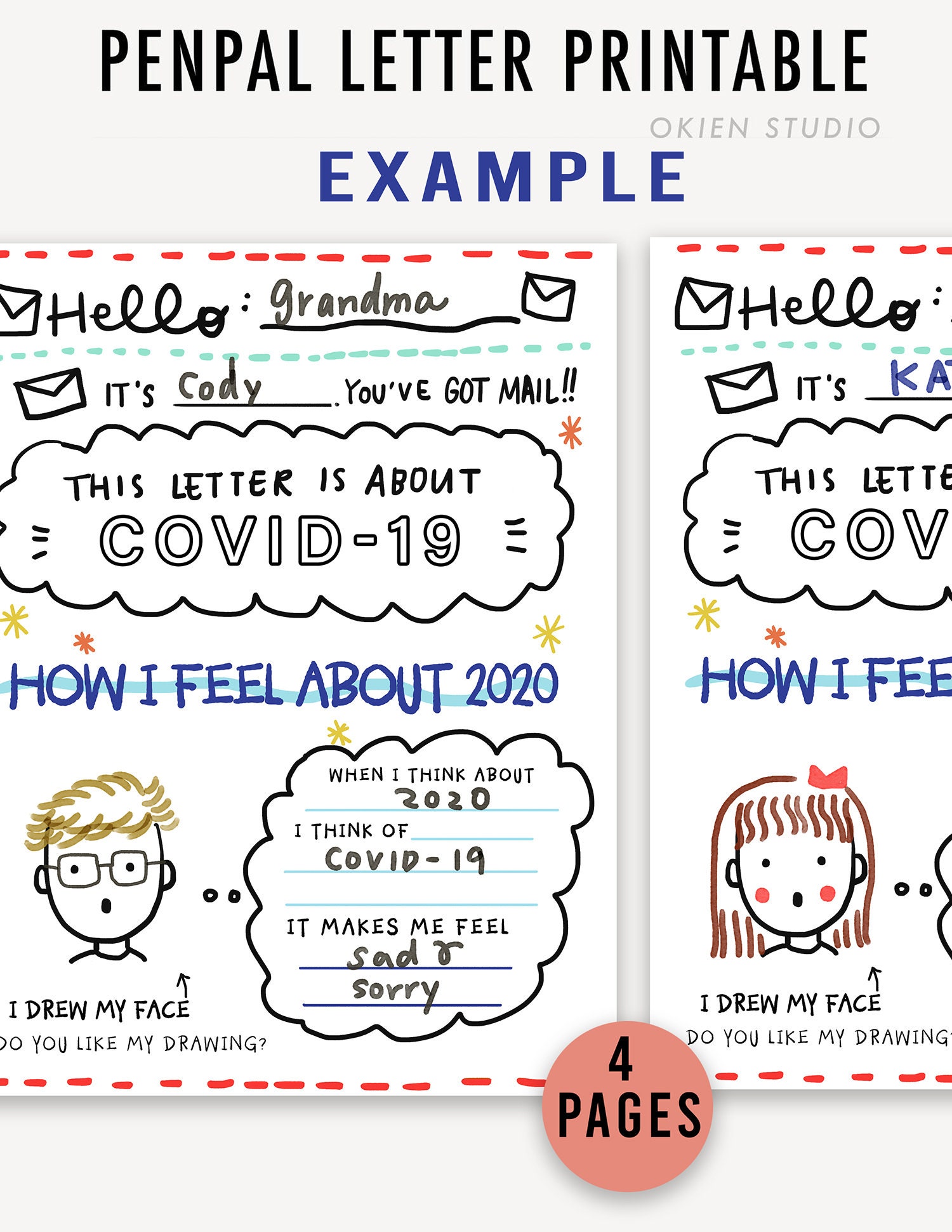 Kids Pen Pal Letter Template Set: Fun Quarantine Activity (digital ...