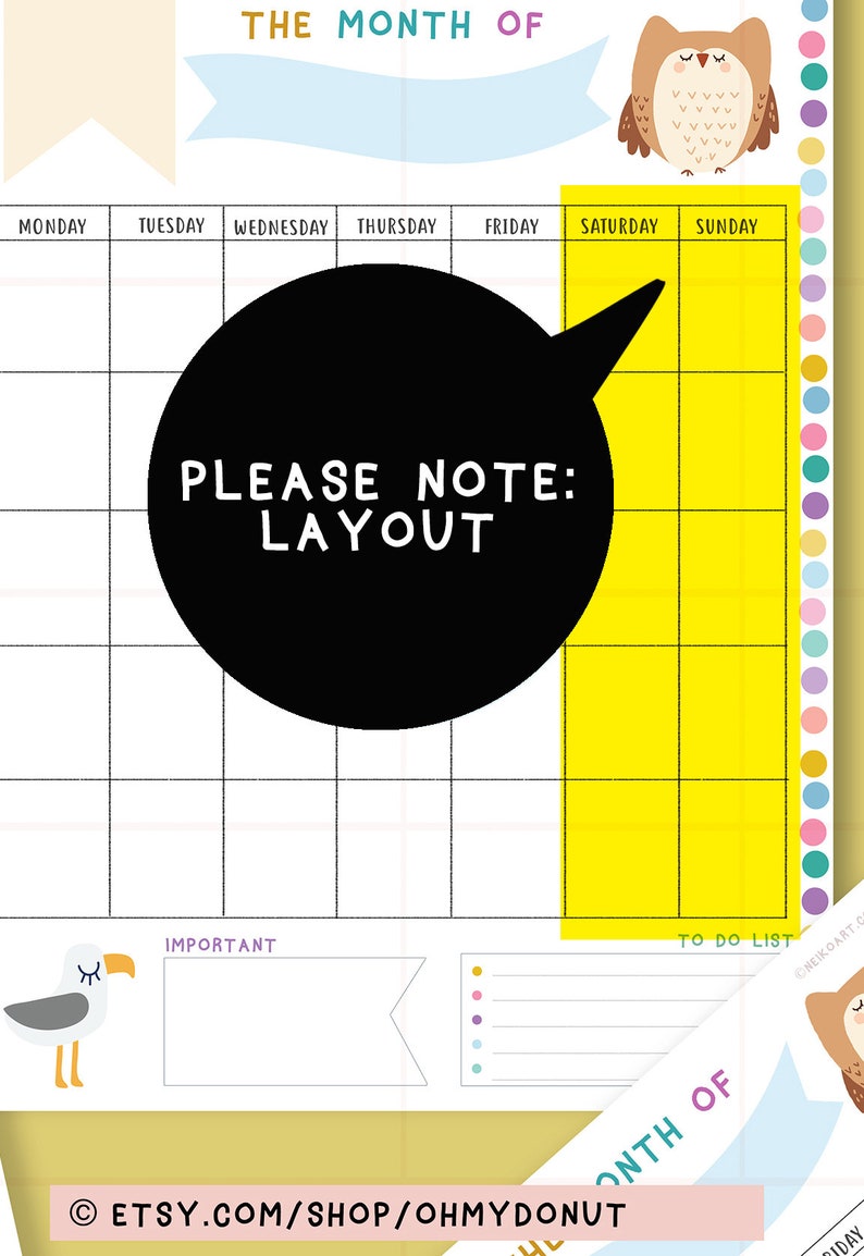 Printable Planner Monthly Calendar Animals Planner Cute - Etsy