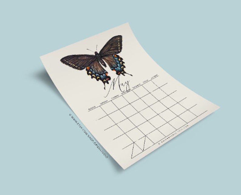 Butterfly Calendar Printable: Vintage Undated Monthly Planner (digital ...