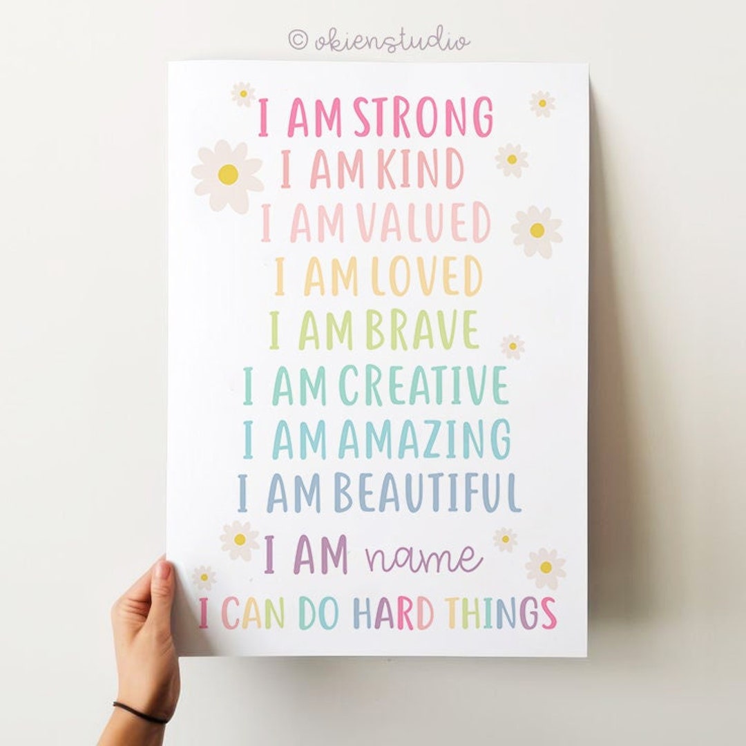 Pastel Daisy Positive Affirmations Poster: Custom Name Nursery Art ...
