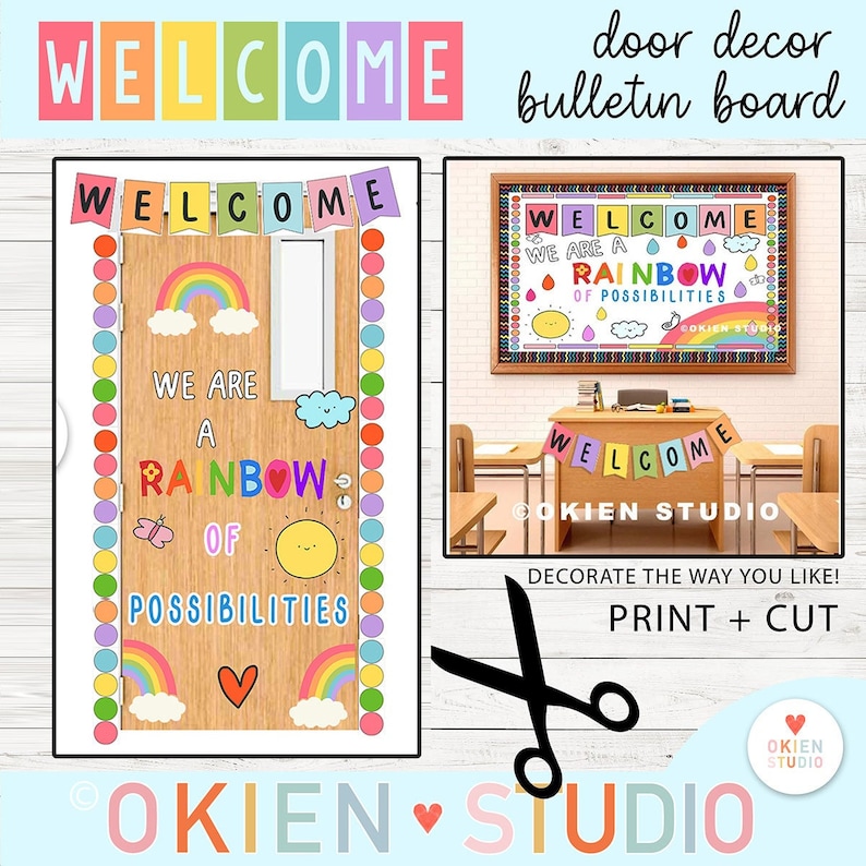 Rainbow Bulletin Board Kit Cute Clipart Classroom Setup - Etsy