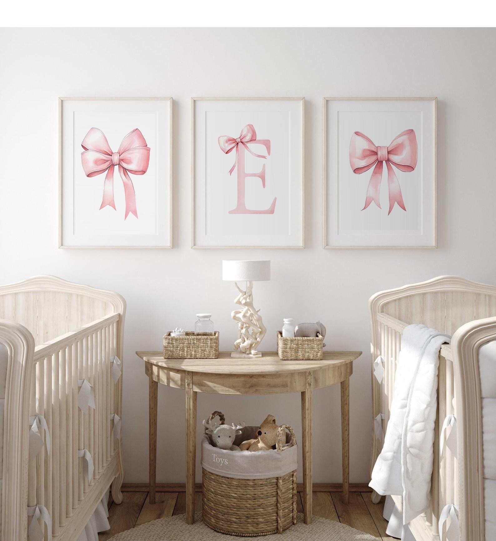 Pink Bows Initial Name Sign: Watercolor Art Print Set (digital Download ...