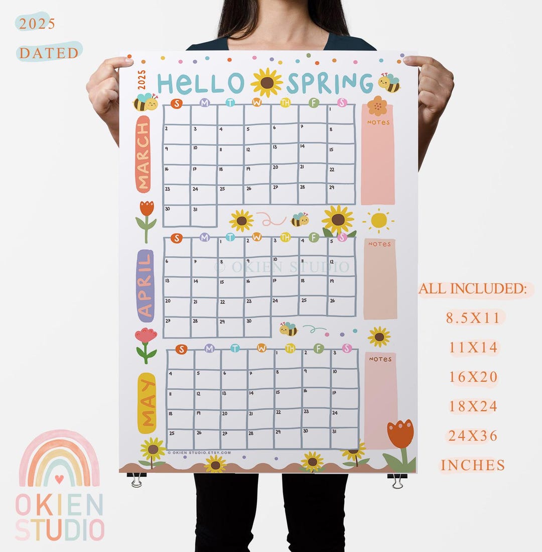 Spring 2025 Planner, March, April, May Calendar Printable, Spring ...