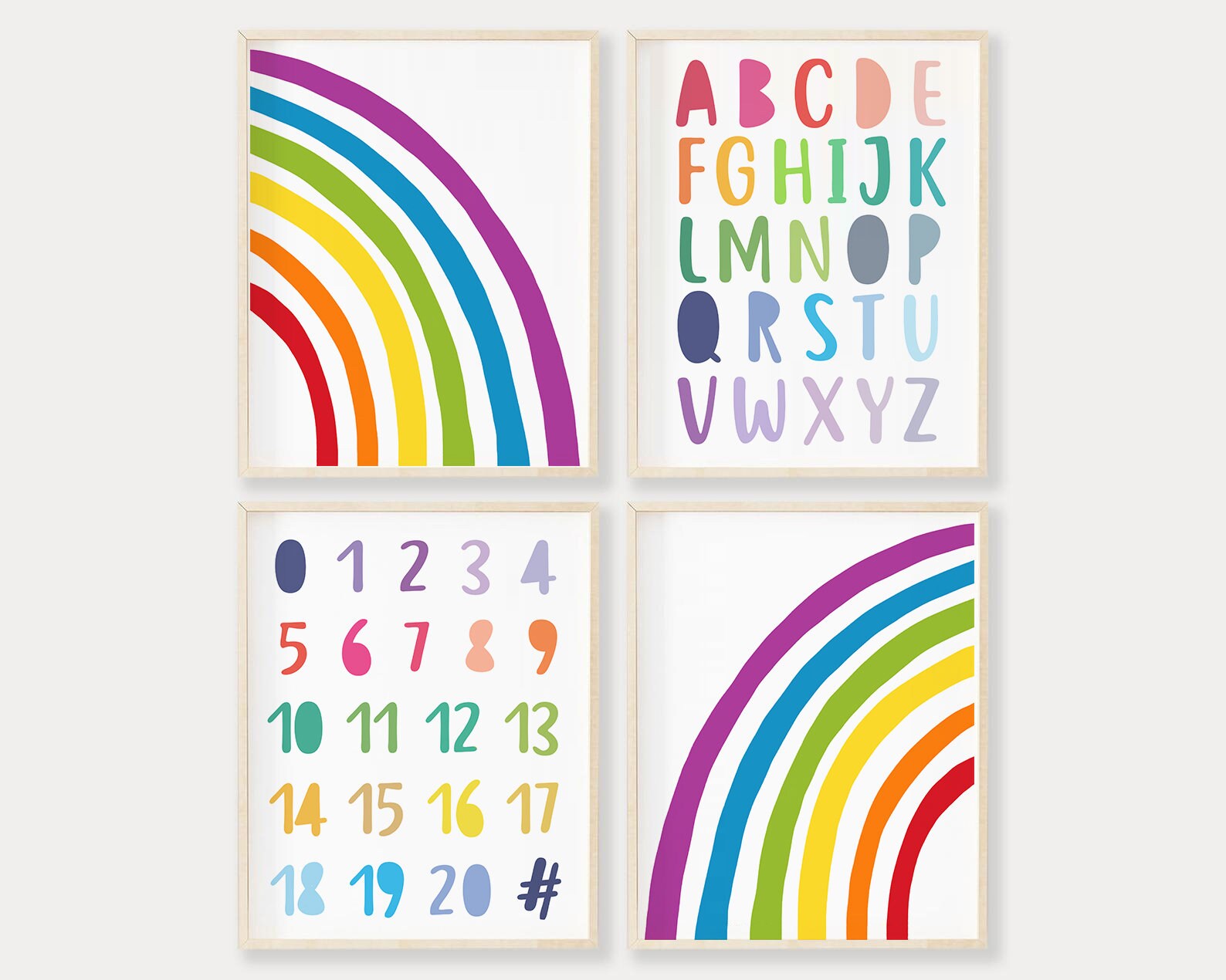 Rainbow Wall Art Set of 4 Print Alphabet Print Number Wall - Etsy