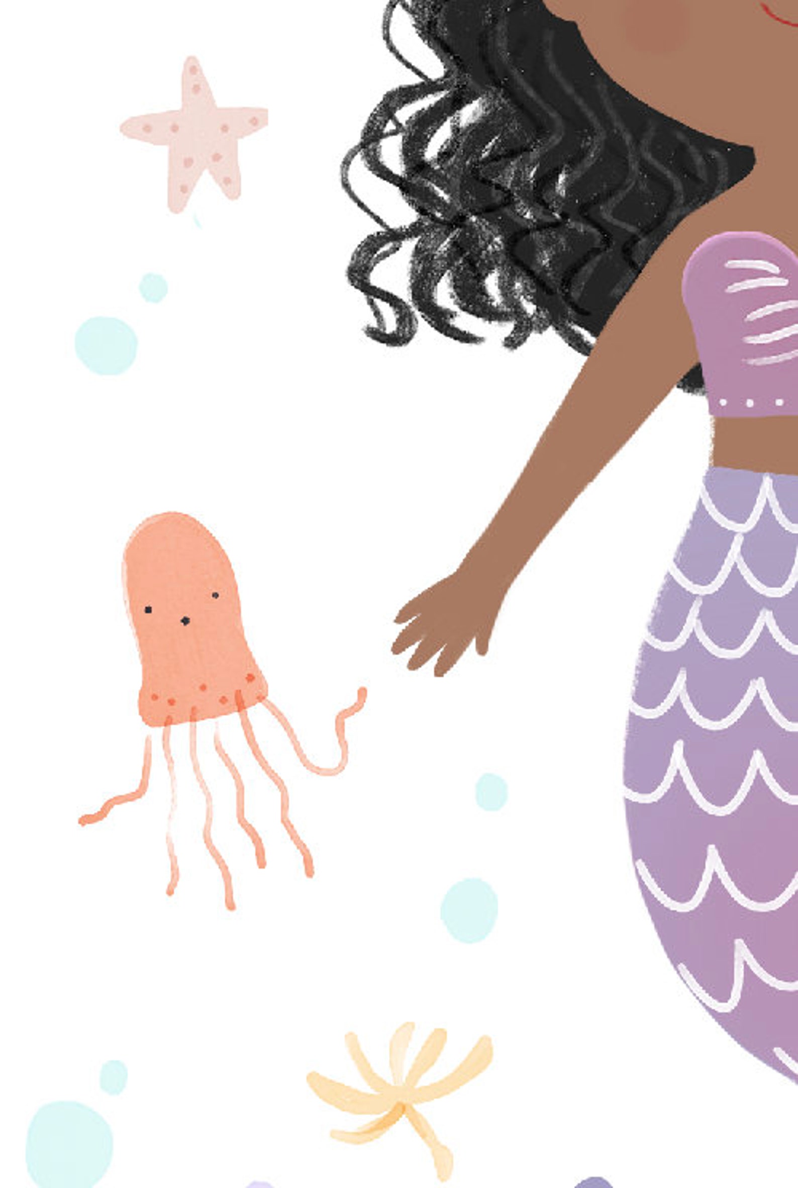 Curly Hair Mermaid Mermaid Wall Art Black Princess Custom - Etsy UK