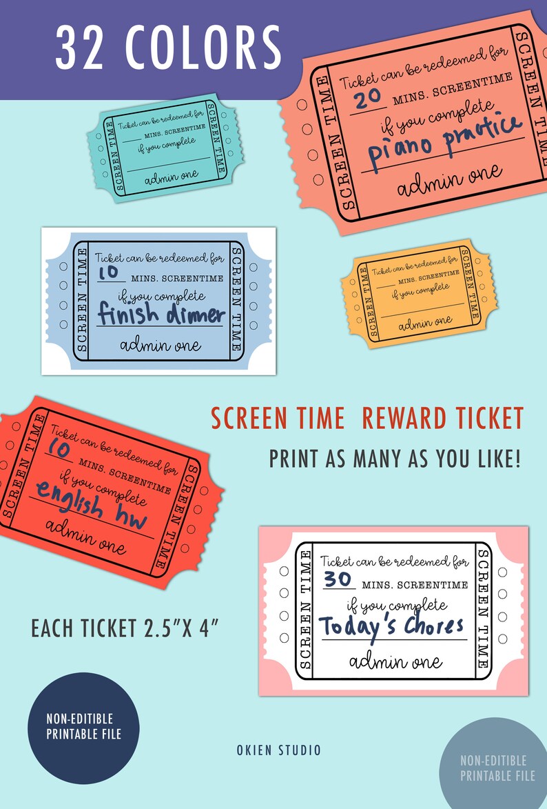 32 Colors Screen Time Reward System Printable Chores Card - Etsy