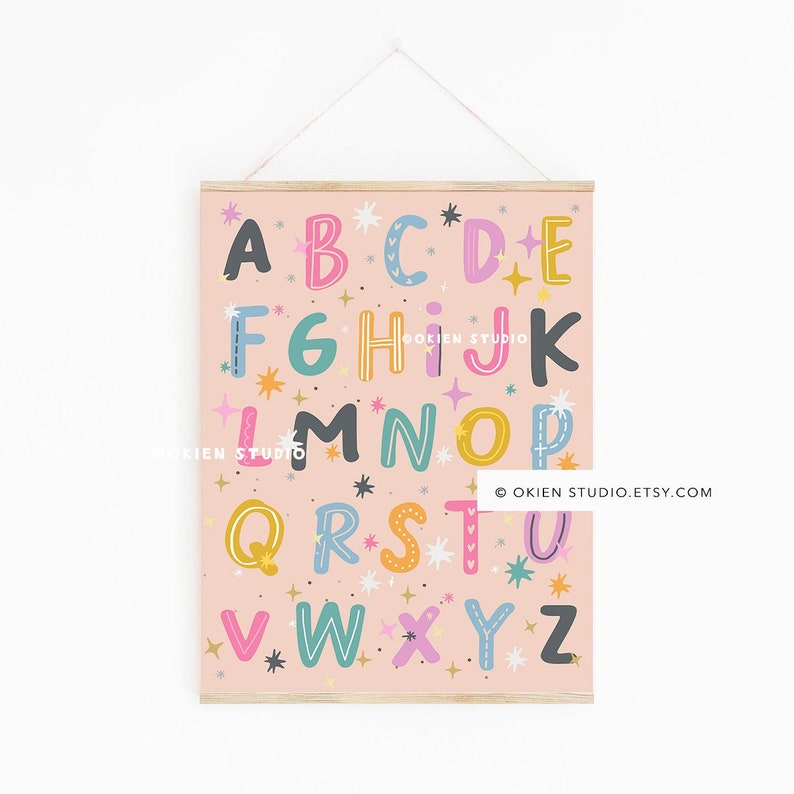 Pink ABC Poster Boho Nursery Decor Alphabet Poster Alphabet - Etsy