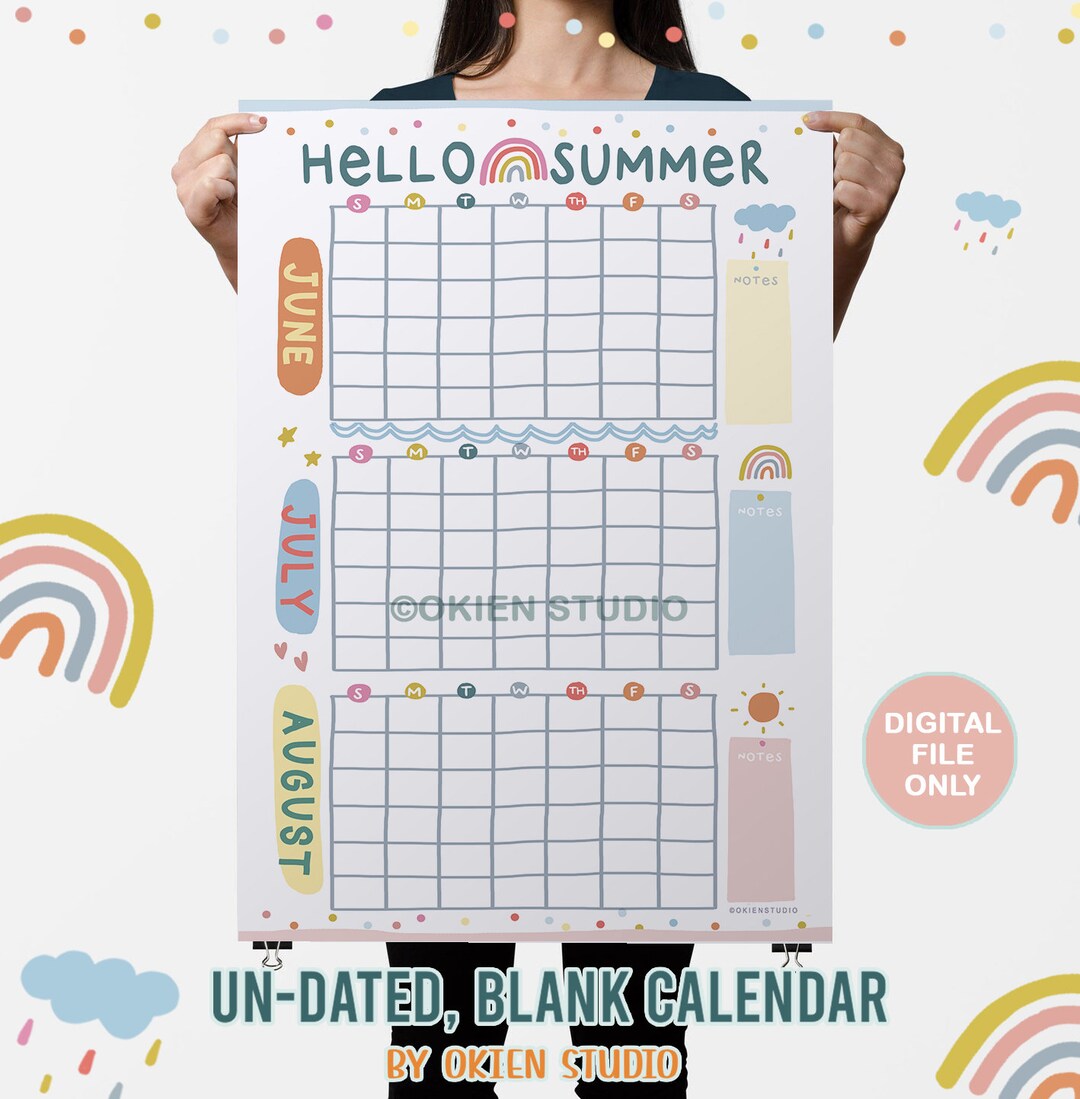 Undated Planner for Summer Holidays, Summer Calendar, Undated Planner ...