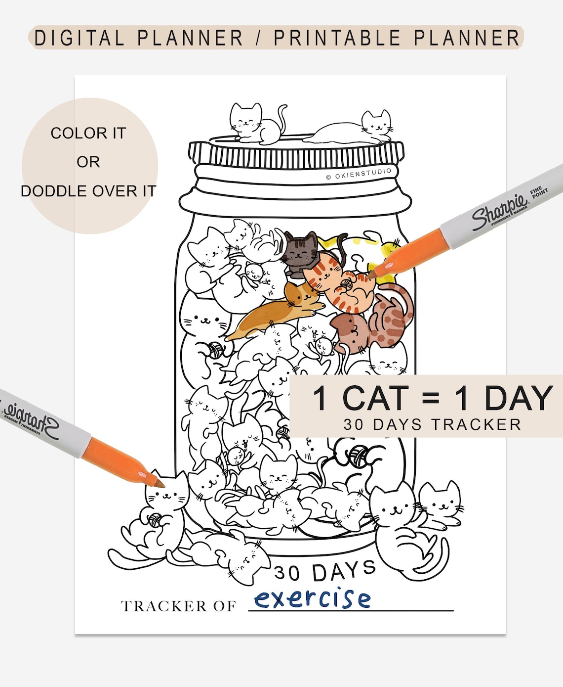 Planner bundle printable Digital Planner Daily Schedule Cat | Etsy