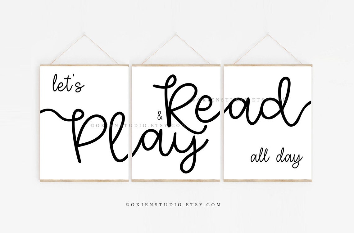Lets Read Lets Play Set of 3 Prints Digital Kids Playroom - Etsy
