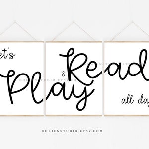 Lets Read Lets Play, Set of 3 Prints Digital, Kids Playroom Wall Art ...