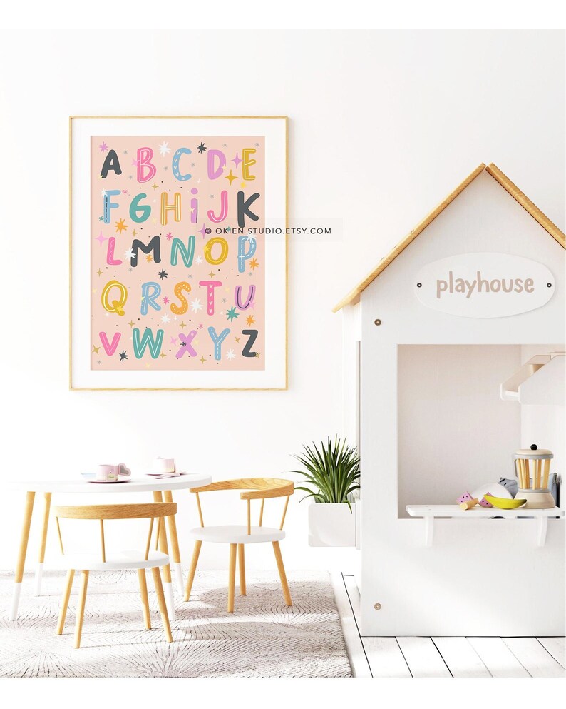 Pink ABC Poster Boho Nursery Decor Alphabet Poster Alphabet - Etsy