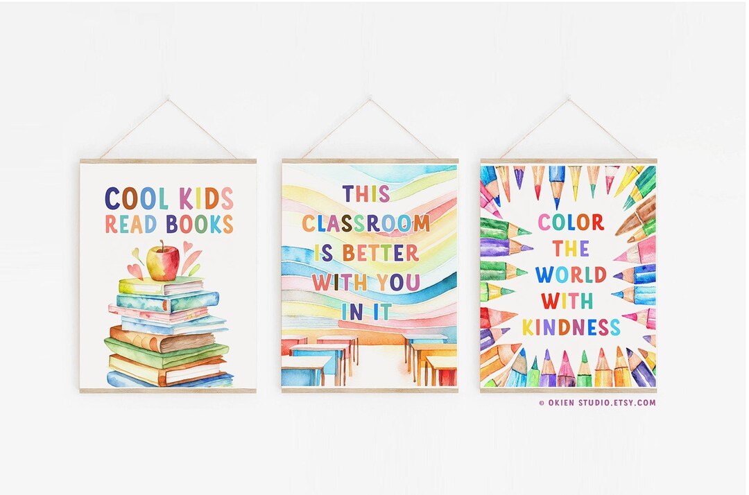 Watercolor Classroom Decor, Watercolor Colorful Artwork, Boho Reading ...