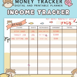 Cute Otter Income and Expense Tracker, Printable Budget (JPEG) - Etsy