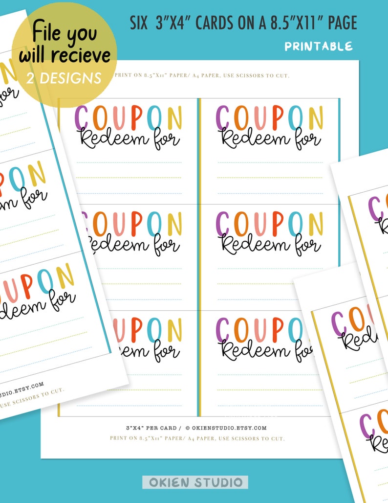 Printable Coupon Redeem Card: Colorful Reward Card Template (editable ...
