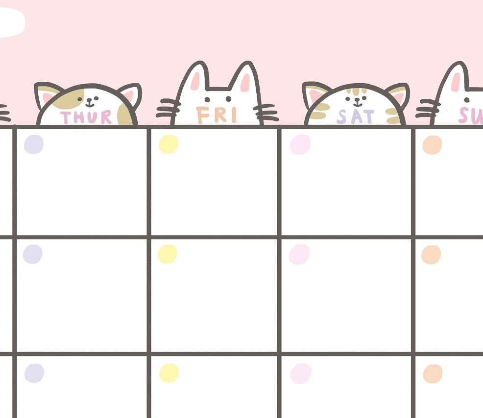 Cute Cat Illustrated Monthly Planner, Weekly Planner (digital Download ...
