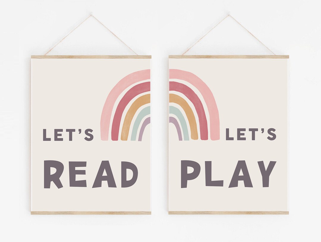 Set of 2, Let's Read, Let's Play, Boho Nursery Decor, Boho Nursery ...