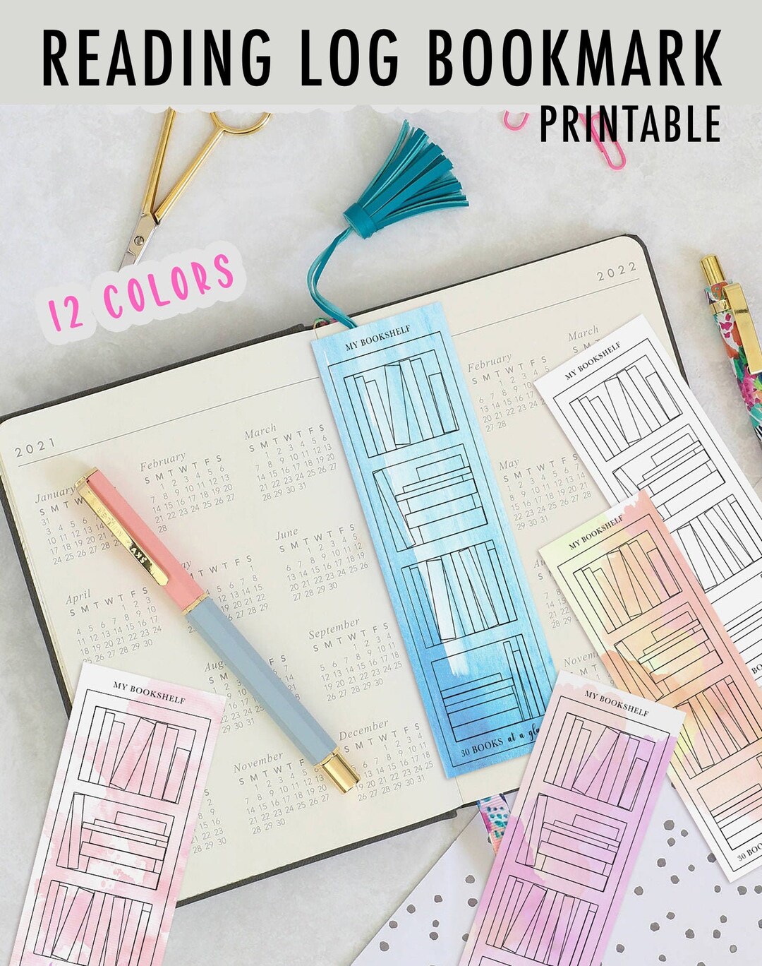 12 Colors, Bookmark Printable, Reading Tracker, Bookmark Coloring, 30 ...