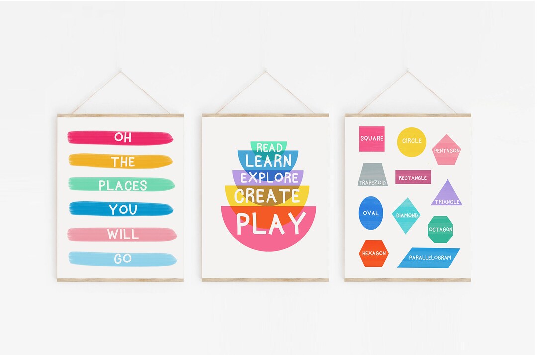 Set of 3 Kids Wall Art, Colorful Kids Prints, Educational Posters ...