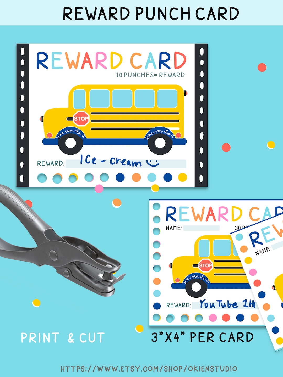 Bus Reward Card, Printable Reward Punch Card, Good Choice Card, Reading ...