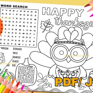 Thanksgiving Placemats Kids, Thanksgiving Coloring Placemat, Turkey ...