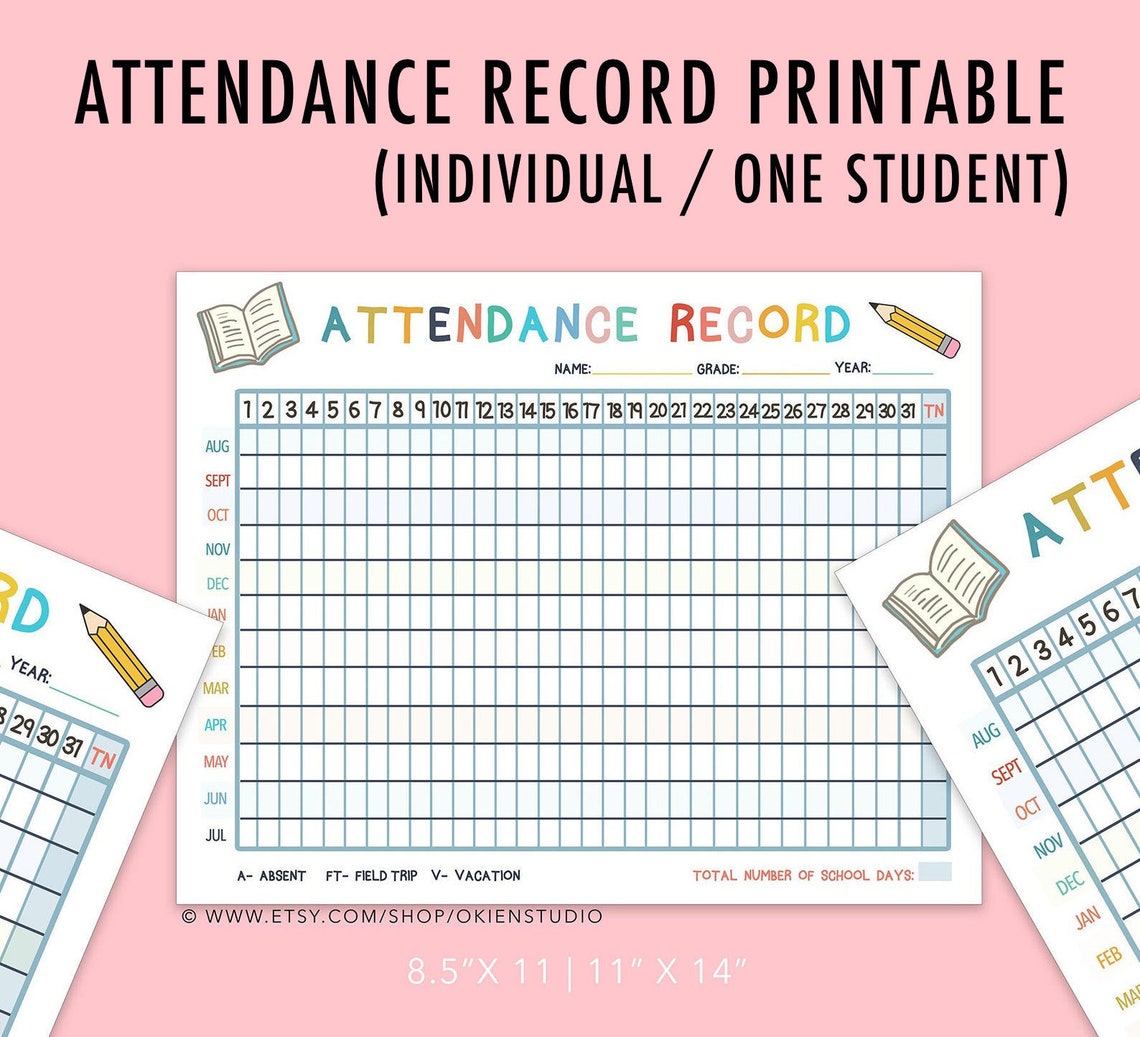 Printable Yearly Attendance Sheet digital Teacher Log | Etsy