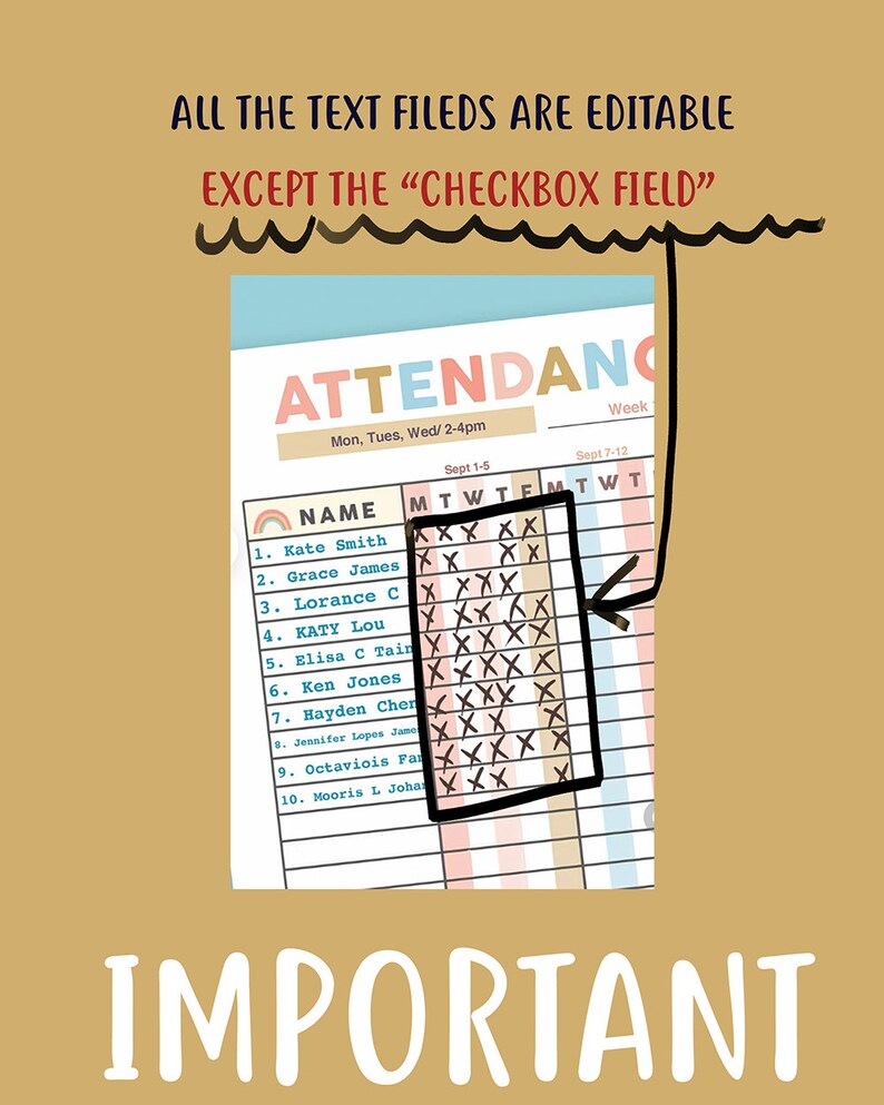 Editable Boho Attendance Record: Teacher Printable (digital PDF) - Etsy