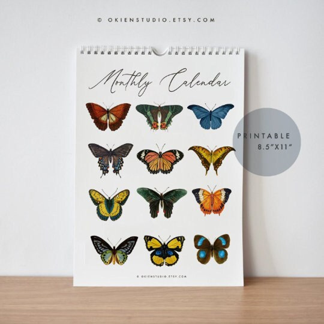 Undated Butterfly Calendar, Printable Calendar, Desktop Calendar, 2025 ...