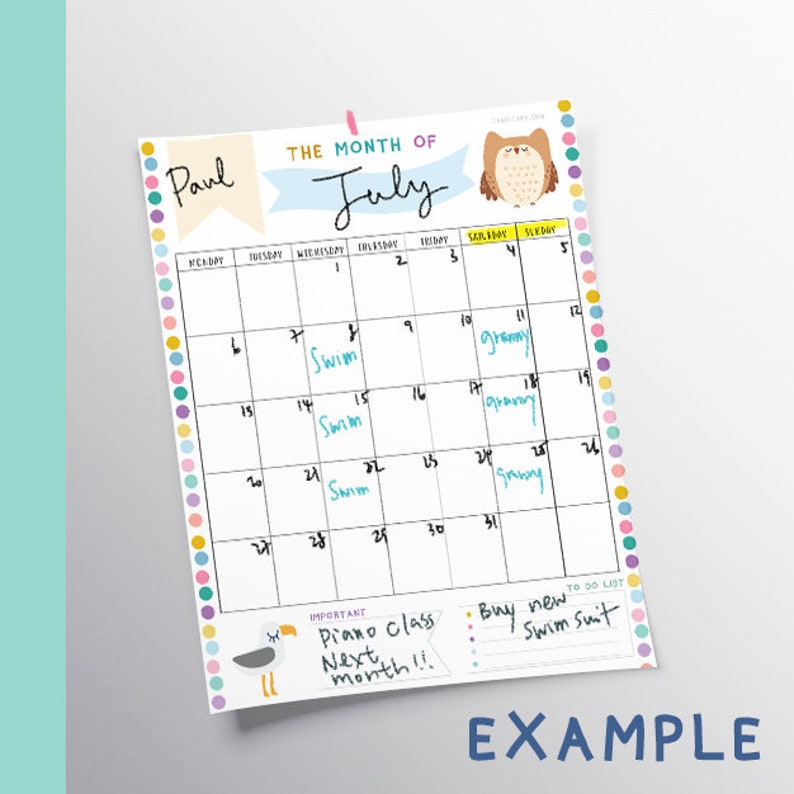Printable Planner Monthly Calendar Animals Planner Cute - Etsy