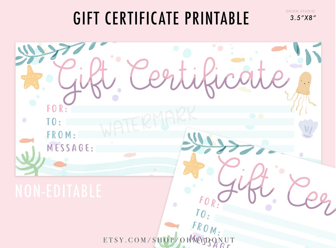 Under the Sea Gift Certificate, Mermaid Gift Certificate, Girl Gift ...