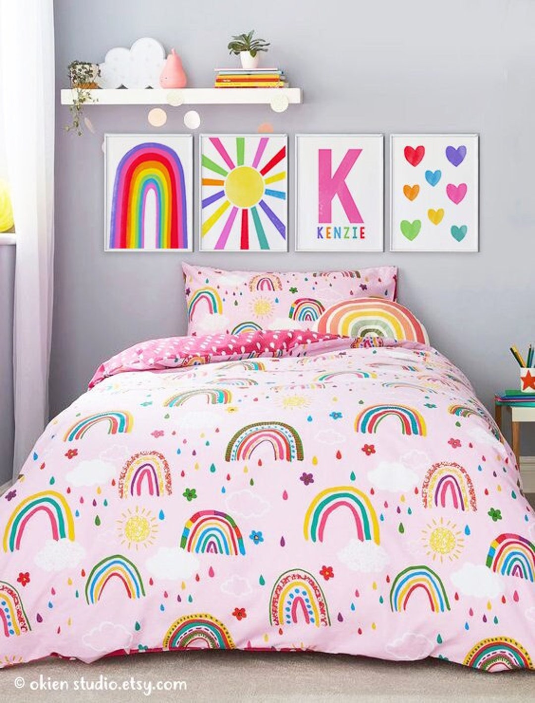 Primary Rainbow Hearts Sunshine Wall Colorful Wall Art, Bright Colorful ...