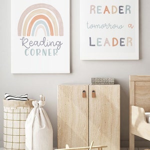 Set of 3, Rainbow Reading Corner Sign, Watercolor Girl Room Decor ...