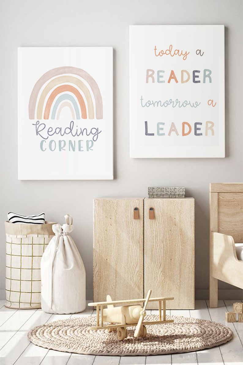 Set of 3 Rainbow Reading Corner Sign Watercolor Girl Room - Etsy