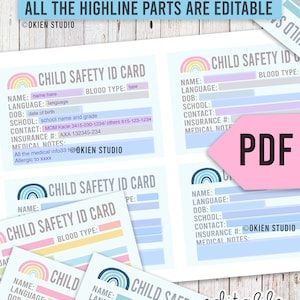 Editable Child Identification Card, PDF Editable Backpack Tag, Allergy ...