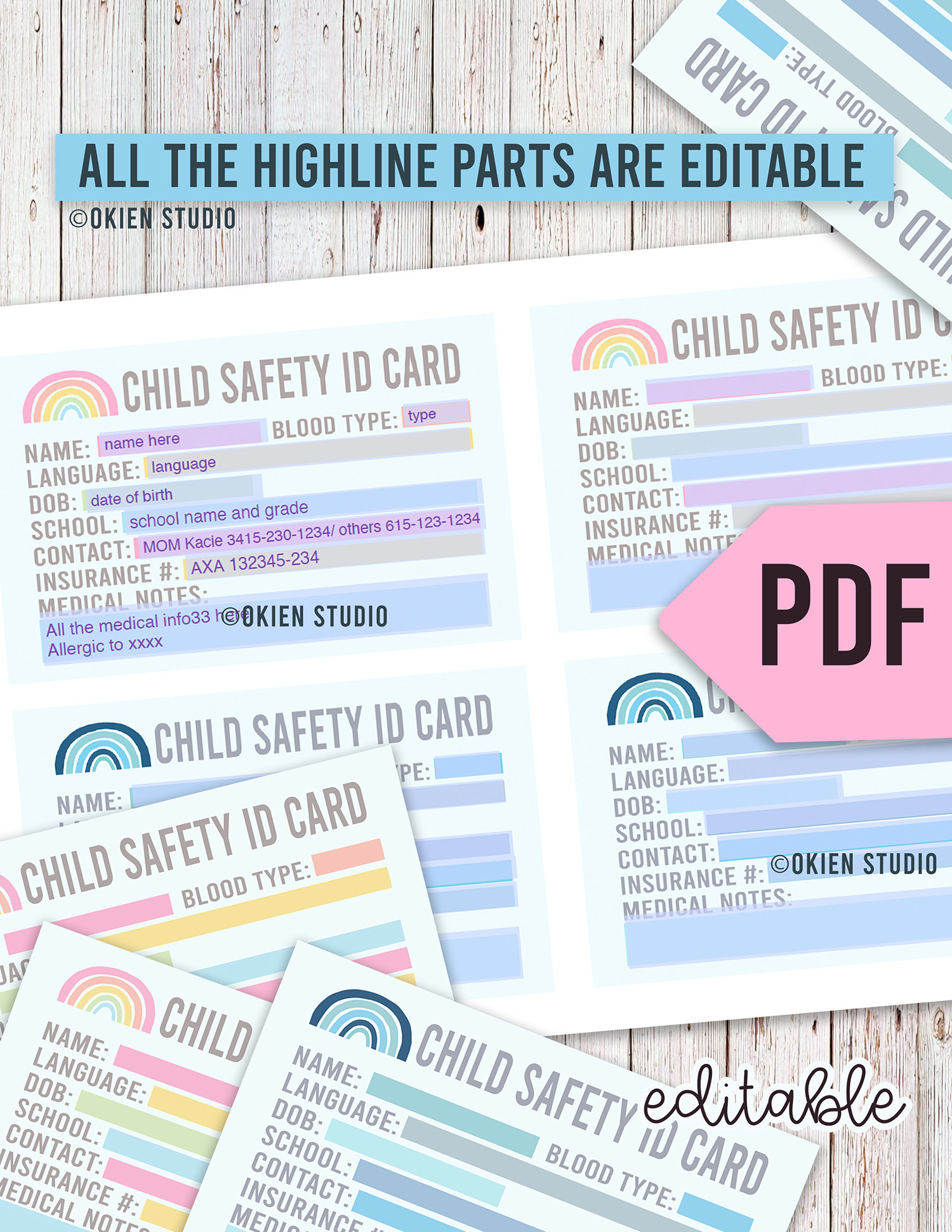 Editable Child Safety ID Card: Boho Rainbow Design (PDF) - Etsy