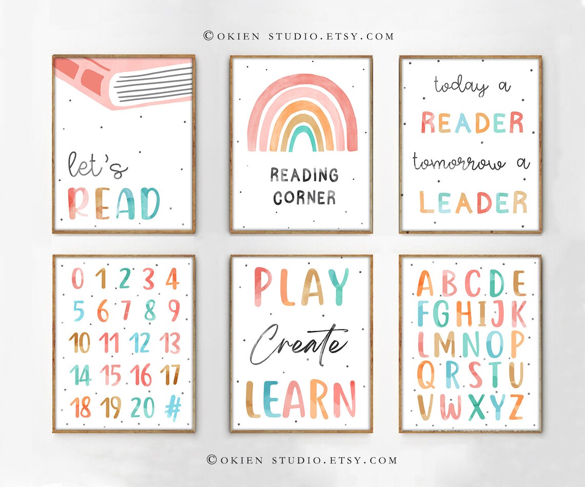 Rainbow Alphabet Number Prints: Boho Kids Room Decor (digital Download ...