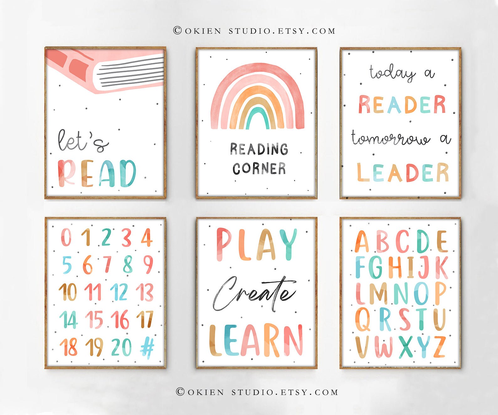 Rainbow Alphabet Number Prints: Boho Kids Room Decor (digital Download ...