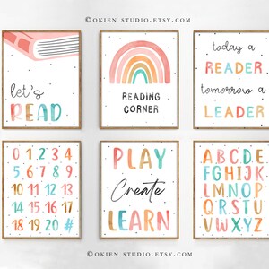 Rainbow Wall Art, Let's Read, Reading Corner, Set of 6, Girls Room ...