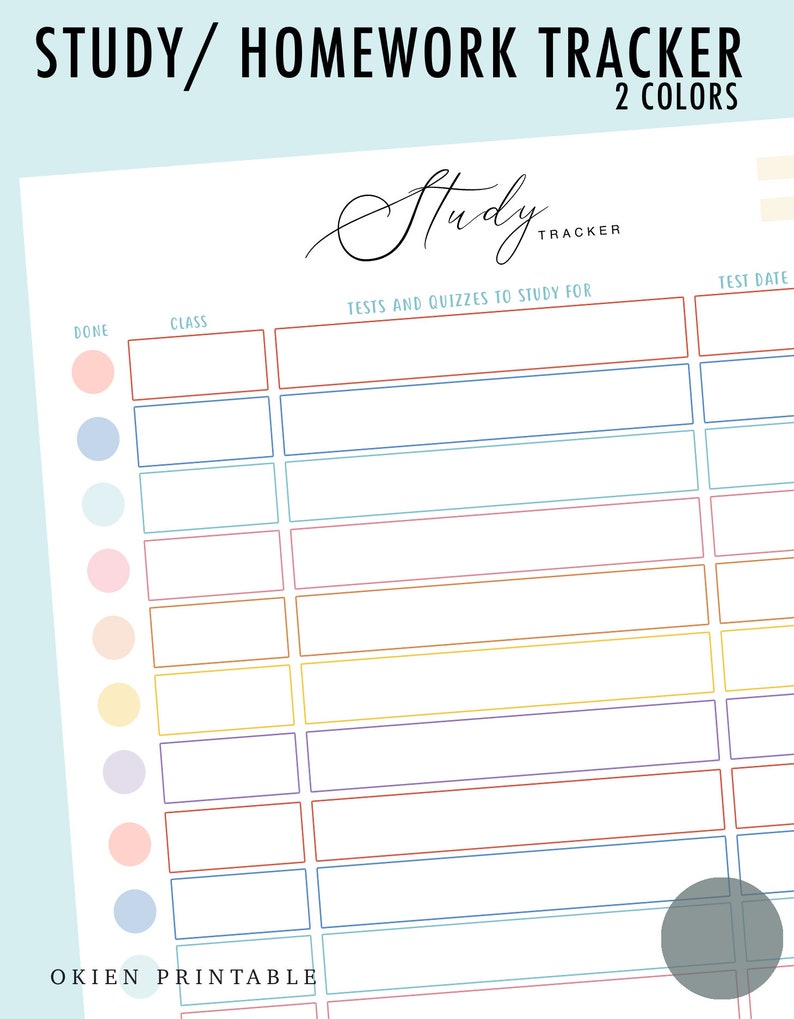 Homework Tracker Assignment Tracker School Study Printable - Etsy