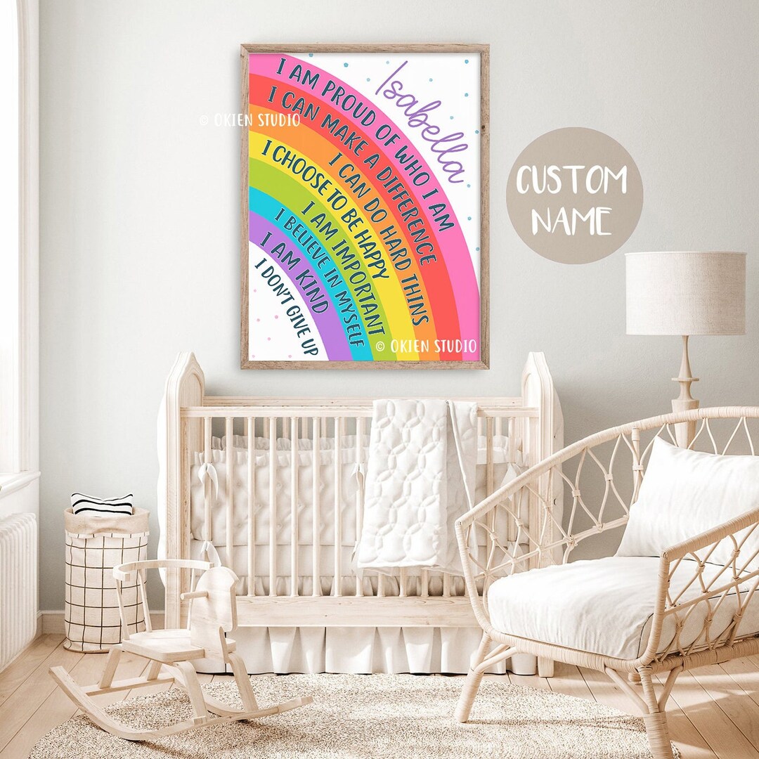 I AM Wall Art, Positive Affirmations Wall Art, Rainbow Name, Custom ...